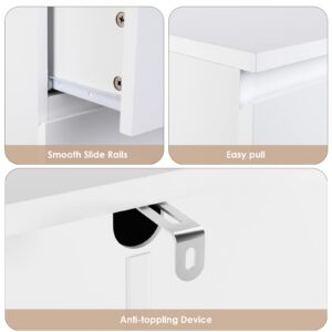 FOTOSOK White Dresser, 6 Drawer Dresser, Modern Tall Floor Storage Cabinet with Metal Sliding Rail, Wooden Handleless Drawer Cabinet, 6-Layer Large Capacity Vertical Dressers for Home & Office