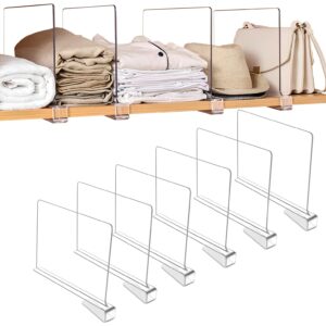 Sooyee 6 Pack Beautiful Acrylic Shelf Dividers, Perfect Perfect for Closets Kitchen Bedroom Shelving Organization to Organize Clothes Closet Shelves, Books,Towels and Hats, Purses Separators,Clear