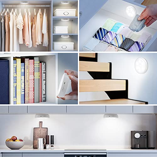 DAKOMM Puck Lights with Charging Station, Closet Lights Motion Sensored, Under Cabinet Lights Rechargeable Timing & Dimmable, Night Lights for Stairs Wardrobe Cupboard Bedroom Hallway Drawer(4 Packs)