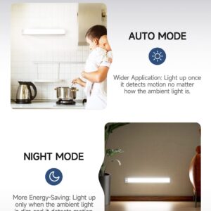 YIGER 2 Packs Under Cabinet Lights, 2000mAh Rechargeable 62 LED White Lighting, Wireless Motion Sensor Light Indoor,4 Modes Night Light, Stick-On Magnetic Closet Lights for Kitchen, Hallway