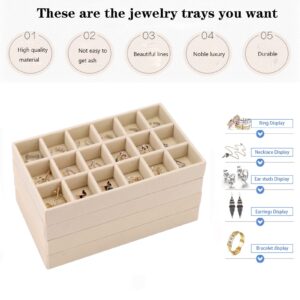 AIRZSNRY Jewelry Organizer for Drawer, Velvet Jewelry Storage Inserts, Stackable Jewelry Holder Tray for Dresser, Stacking Accessories Display for Drawers(Beige,1 Set)