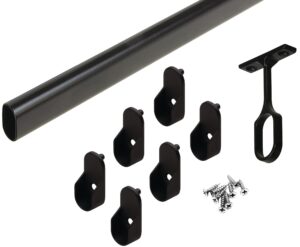 phillco closet rod kit - oval rod, 92 inch (2337mm) long with 6 end caps and center support. (matte black)