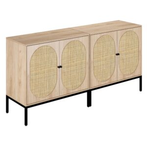 yechen set of 2 sideboard storage cabinet with handmade natural rattan doors, buffet cabinet with storage, for living room, dining room, entryway, kitchen, nature 1