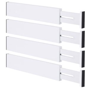 ryqtop bamboo drawer dividers organizers, kitchen drawer organizer, adjustable drawer divider for clothes, kitchen, dresser, bedroom, bathroom and office, 4-pack (white, 12-17 in)