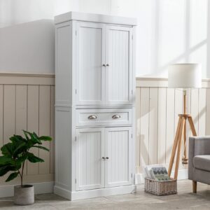 squireewo 72" freestanding kitchen pantry storage cabinet with doors and adjustable shelves,storage cupboard with large drawer for kitchen,bathroom or hallway,white