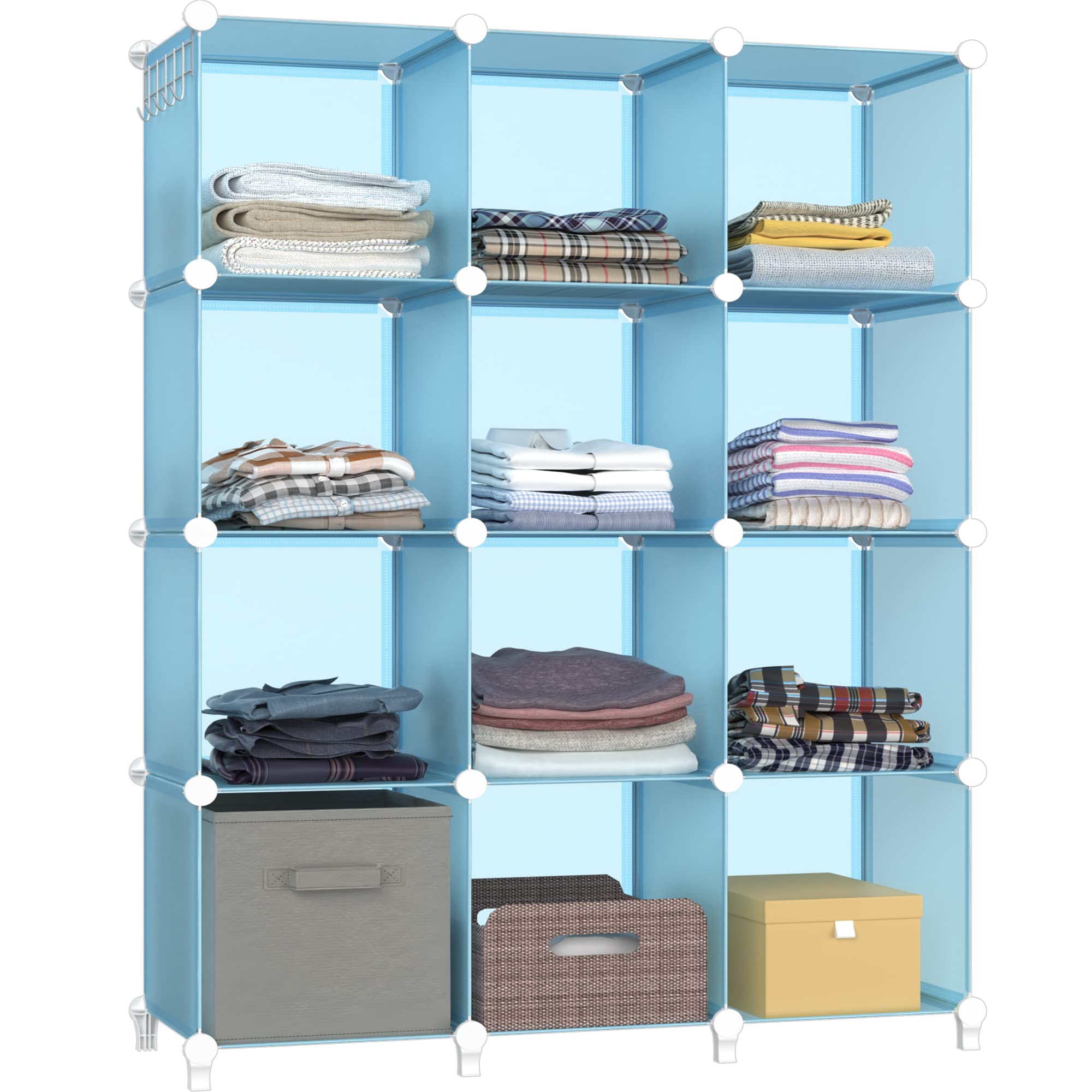 HOMIDEC Closet Organizer, 12-Cube Closet Organizers and Storage, Cube Storage Organizer for Kids, Closet, Bedroom, Bathroom, Office, Blue