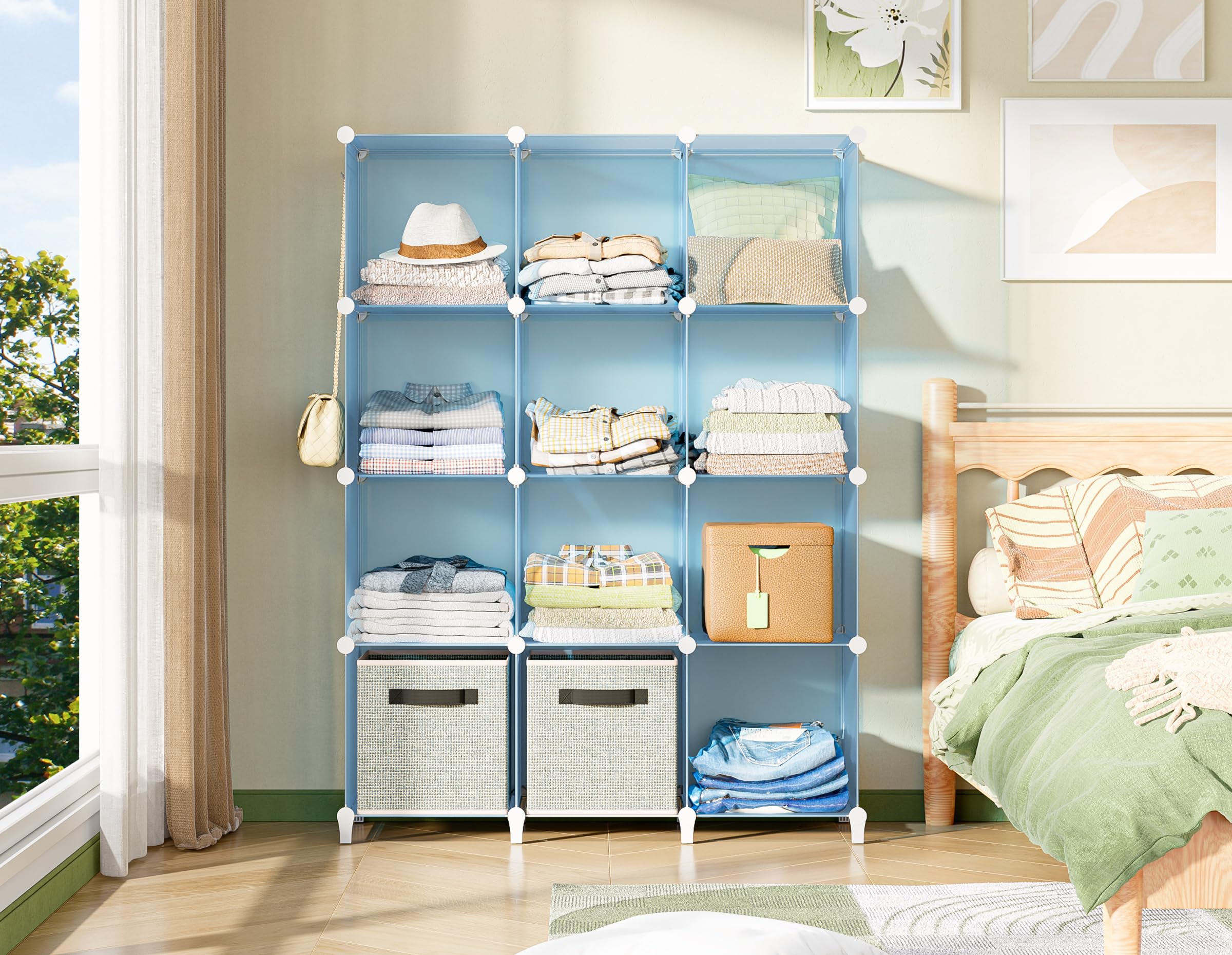 HOMIDEC Closet Organizer, 12-Cube Closet Organizers and Storage, Cube Storage Organizer for Kids, Closet, Bedroom, Bathroom, Office, Blue