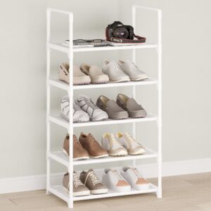 hockmez 5-tier small shoe rack,stackable shoe shelf storage organizer for entryway hallway closet bathroom living room(white-5tier)