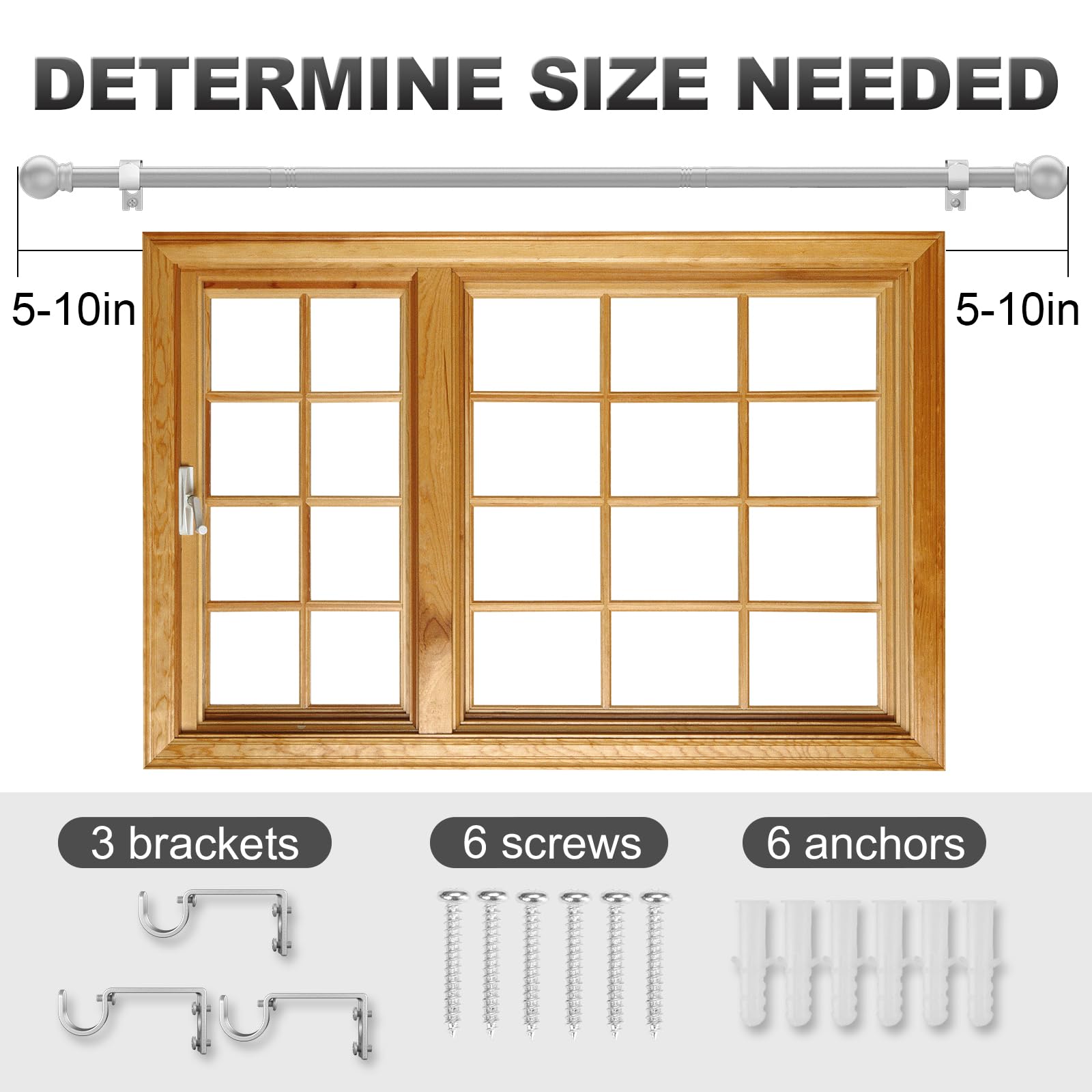 Authandis Silver Curtain Rods for Bedroom with Brackets,5/8 Inch Diameter Small Window Curtain Rod 32 to 123 Inches,Easy Install Drapery Rods