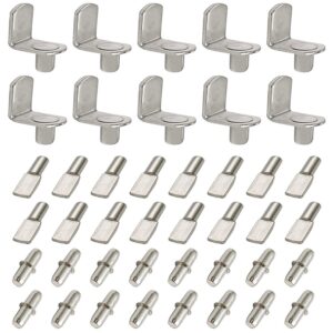 60 pcs shelf bracket pegs stainless steel shelf pins support shelf peg pin supports, 3 styles nickel plated.