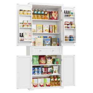 vasagle pantry cabinet, 71.7-inch high freestanding tall cupboard storage cabinet with a drawer, 2 cabinets, 4 adjustable shelves, 6 door shelves, for living room, kitchen, white ubbc561p31v2