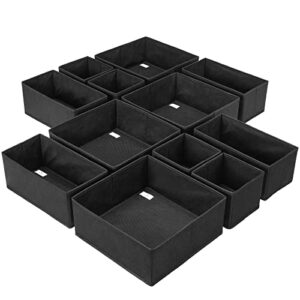 hinotori drawer organizer for clothing foldable storage bins closet baby dresser drawer divider nursery basket box for underwear, bras, lingerie, black, 12 pack