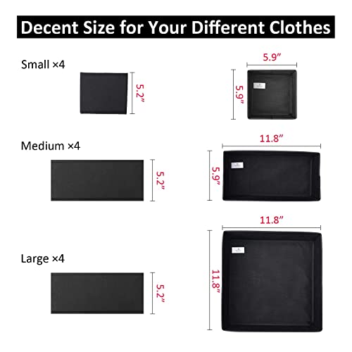 Hinotori Drawer Organizer for Clothing Foldable Storage Bins Closet Baby Dresser Drawer Divider Nursery Basket Box for Underwear, Bras, Lingerie, Black, 12 Pack