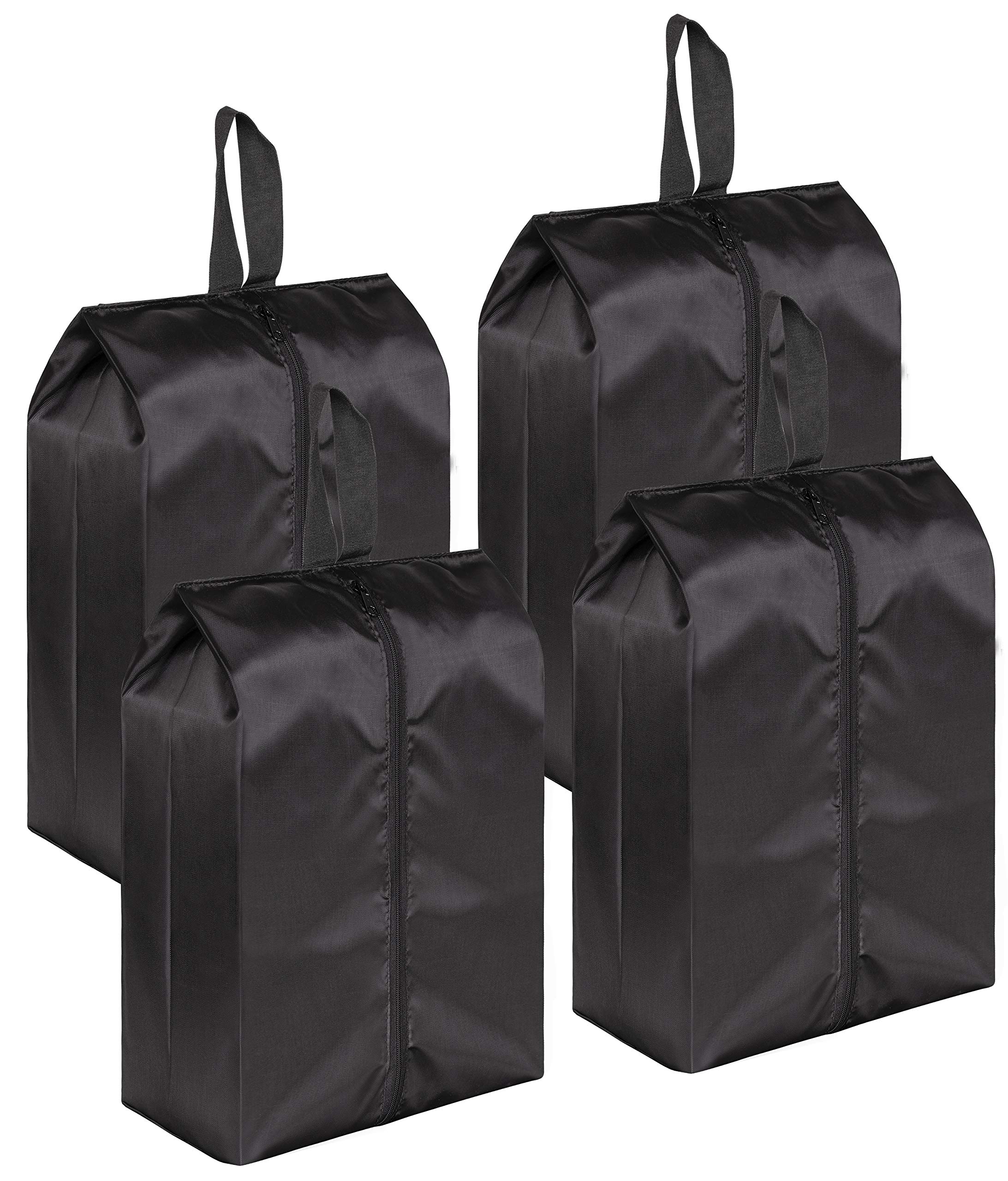 MISSLO Portable Nylon Travel Shoe Bags with Zipper Closure (Pack 4, Black)