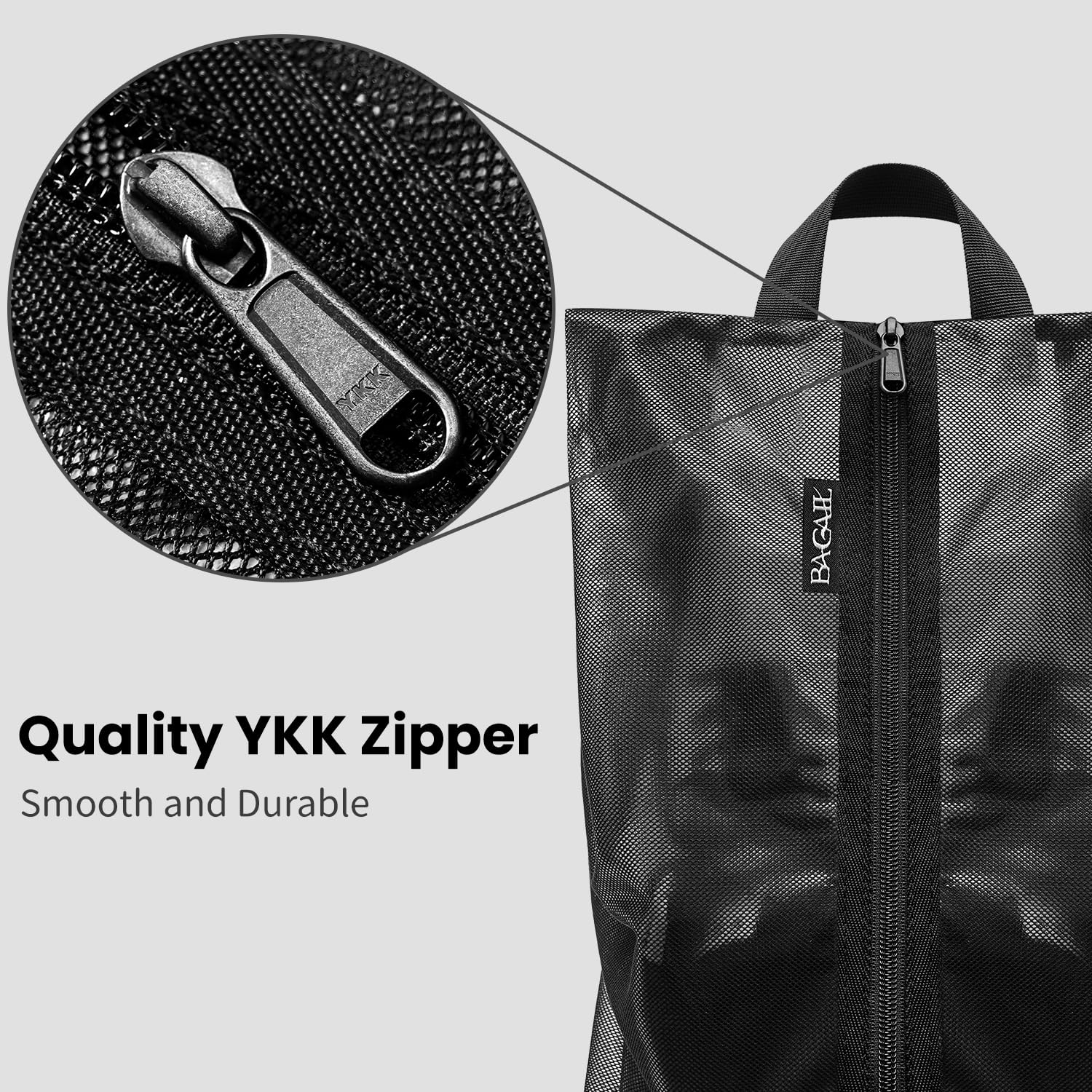 Bagail Shoe Bags for Travel,Set of 2 Shoe Bags for Storage in Closet,Transparent Shoe Packing Organizers with YKK Zipper (L 17"x10"x5", Classic Black 2pcs)