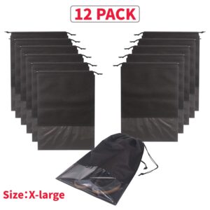 12PCS Travel Shoe Bags with Rope for Men and Women Large Shoes Pouch Storage Packing Organizers, Black