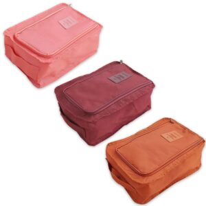 travel shoe bag 3-piece set, foldable waterproof shoe bag organizer for packing, travel essentials for flying, shoe travel bag (burgundy/orange/pink)