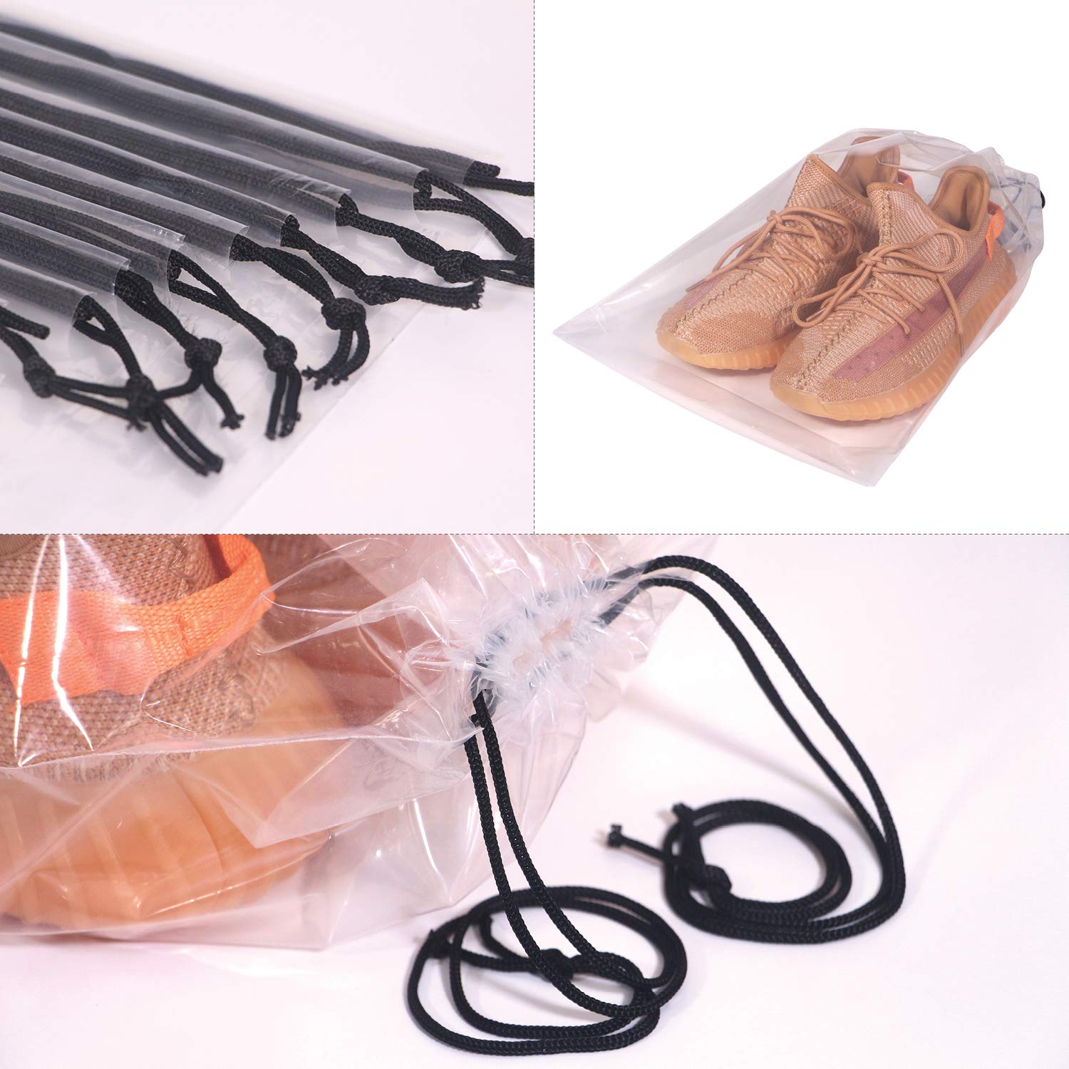 Set of 24 Transparent Shoe Bags for Travel Large Clear Shoes Storage Organizers Pouch with Rope for Men and Women