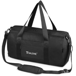 baleine gym bag for women and men, small duffel bag for sports, gyms and weekend getaway, waterproof dufflebag with shoe and wet clothes compartments, lightweight carryon gymbag (black)