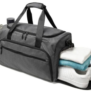 Gym Bag for Men Women, Small Fitness Workout Sports Duffle Bag with Wet Pocket & Shoes Compartment, Water Resistant Overnight Weekender Duffel Bag in Grey