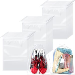 100 packs shoes bags for travel 10 x 14 inch large transparent shoe bags clear drawstring bags plastic waterproof shoe packing bags storage organizer pouch with rope for men women travel accessories