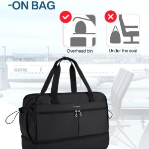 BAGSMART Weekender Bag for Women, 40L Carry on Weekend Overnight Bag, Large Travel Duffel Bag for Traveling, Gym Bag with Shoe Compartment-Black