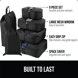 Gorilla Grip 6 Set Packing Cubes, Travel Essentials for Suitcases, Breathable Mesh Organizer Bags for Clothes, Toiletries, Shoes and Laundry, Luggage and Backpack Carry On Airplane Accessories, Black