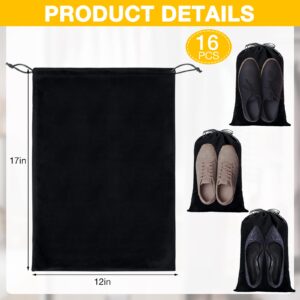 16 Pcs Shoe Bags for Travel Flannel Double Shoe Dust Bags with Drawstring Washable Shoe Covers Shoe Pouch for Packing Storage Luggage Traveling Sneaker Men Women, 12 x 17 Inch (Black)