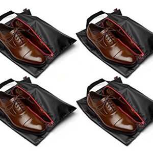 Tuff Guy Travel Shoe Bags with Drawstring and Center Divider (Black) -Set of 4 Soft Nylon Shoe Tote BagsTravel Shoe (18" x 14") (4 Pack (16"x12"))