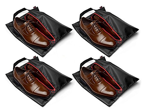 Tuff Guy Travel Shoe Bags with Drawstring and Center Divider (Black) -Set of 4 Soft Nylon Shoe Tote BagsTravel Shoe (18" x 14") (4 Pack (16"x12"))