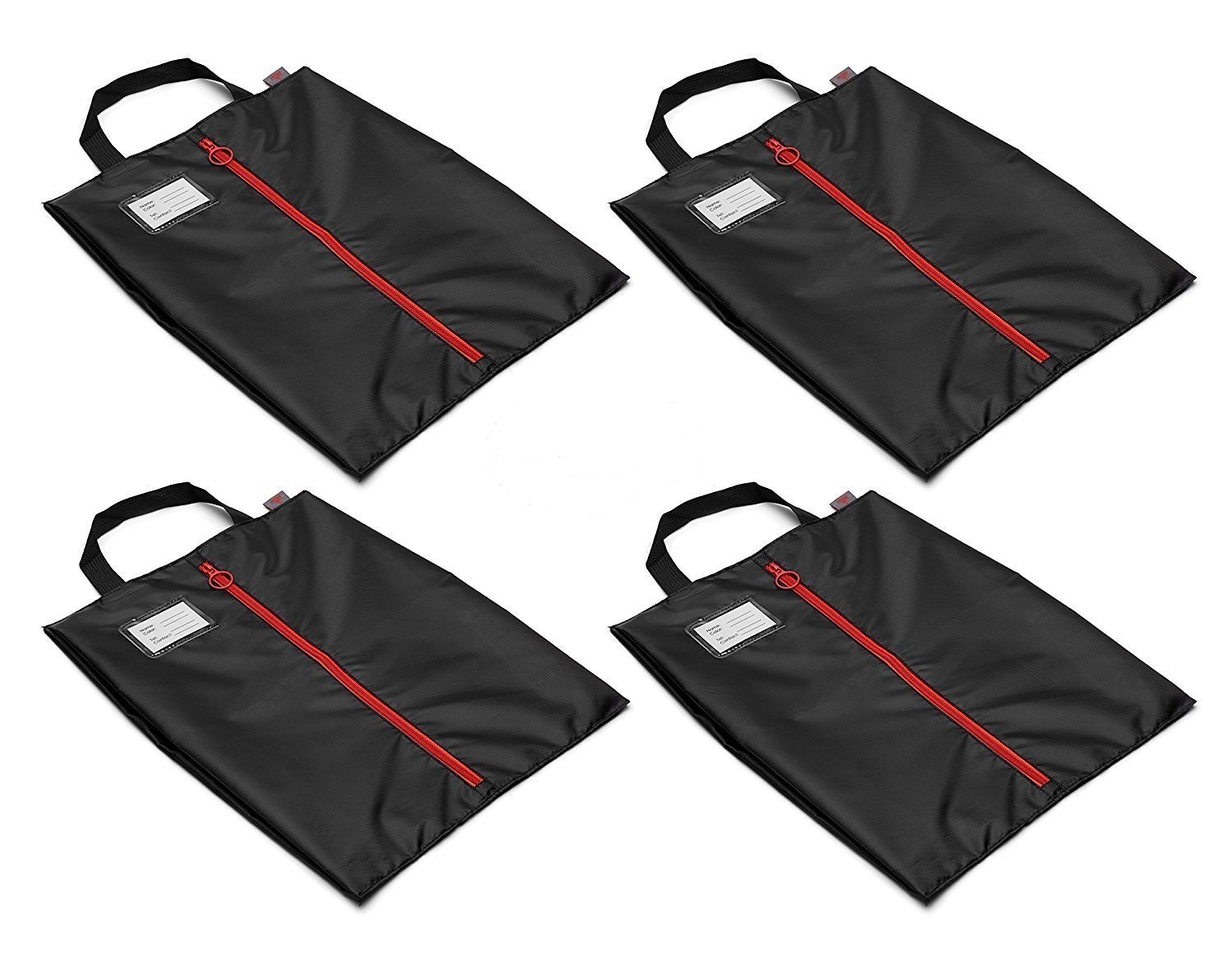 Tuff Guy Travel Shoe Bags with Drawstring and Center Divider (Black) -Set of 4 Soft Nylon Shoe Tote BagsTravel Shoe (18" x 14") (4 Pack (16"x12"))