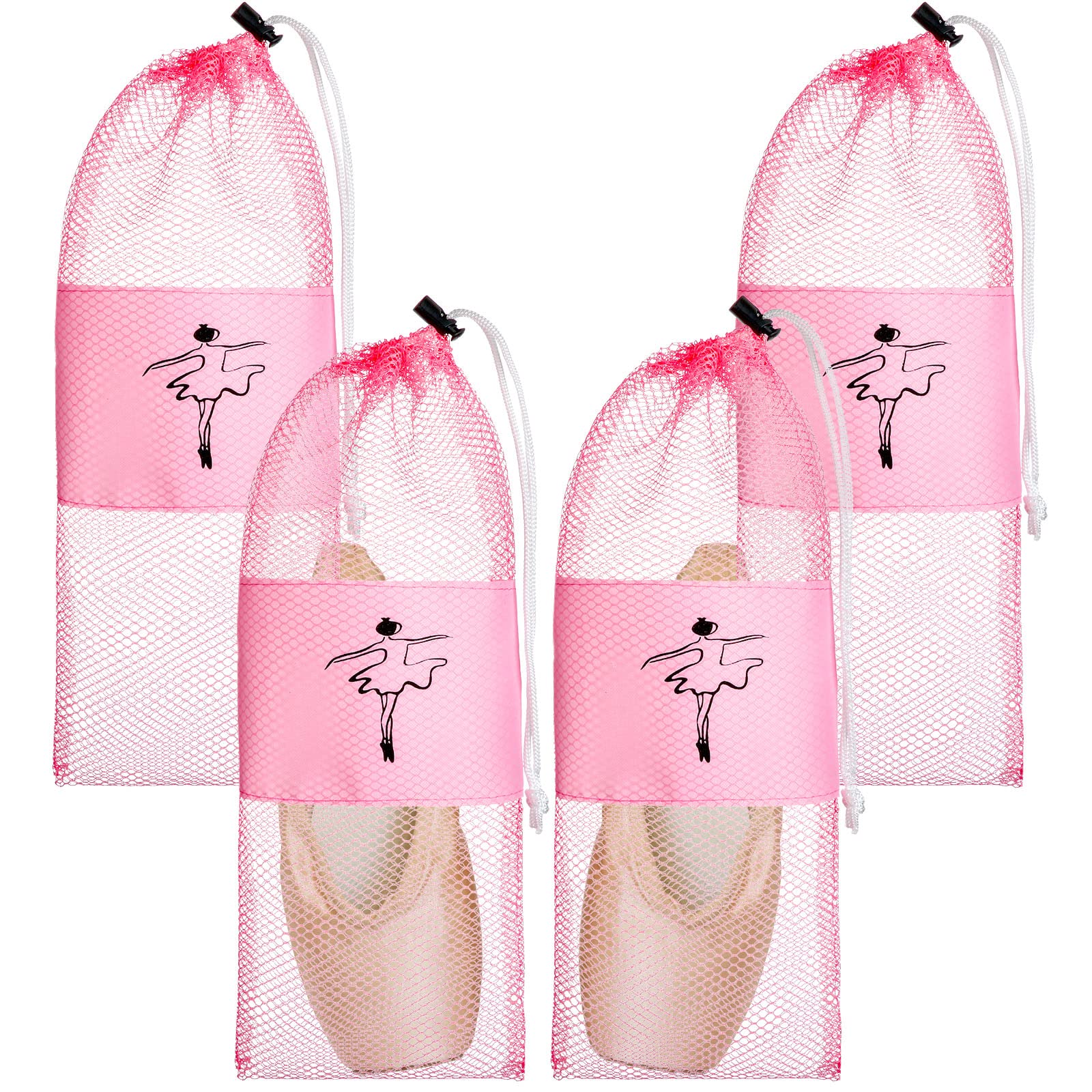 Shappy 4 Pcs Pointe Shoe Bag Pink Dance Mesh Shoe Bags Shoe Storage Ballet Dance Shoes Bag Drawstring Dance Shoe Pouch Bag for Women Girls, Medium Women/Medium Men