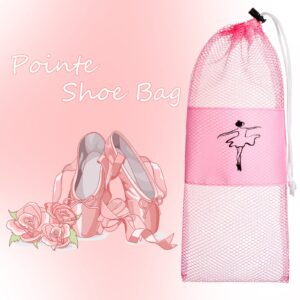 Shappy 4 Pcs Pointe Shoe Bag Pink Dance Mesh Shoe Bags Shoe Storage Ballet Dance Shoes Bag Drawstring Dance Shoe Pouch Bag for Women Girls, Medium Women/Medium Men