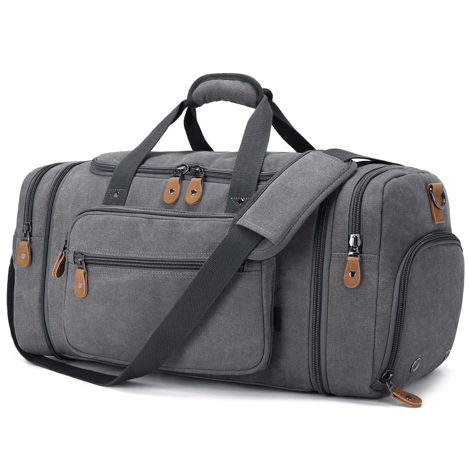 Gonex Canvas Duffle Bag 60L Travel Duffel Overnight Weekend Bag with Shoe Compartment (Gray)