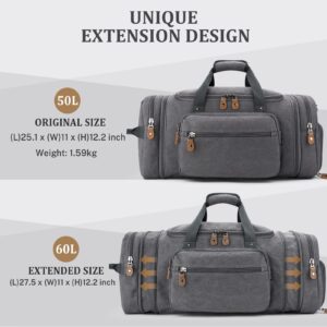 Gonex Canvas Duffle Bag 60L Travel Duffel Overnight Weekend Bag with Shoe Compartment (Gray)