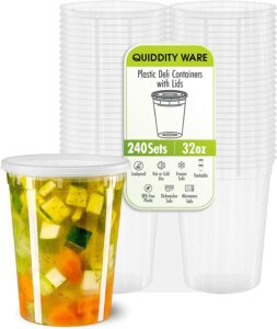 quiddity ware deli containers with lids leakproof - 240 pack bpa-free plastic microwaveable clear food storage container premium heavy-duty quality, freezer & dishwasher safe (32oz 240 sets)