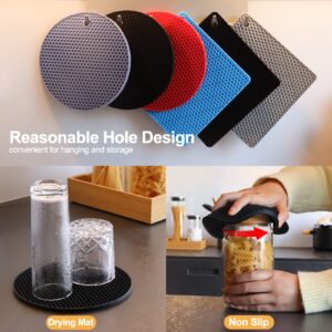 Silicone Trivets for Hot Dishes - 4 Heat Resistant Mats for Countertops, Multipurpose Non-Slip Hot Pads for Kitchen Potholders, Jar Opener, Spoon Holde, Food Grade Silicone（Black）