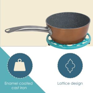 Cast Iron Kitchen Pantry Ware Bundle (3-Piece Set) Turquoise | includes Napkin Holder, 2 Trivets for Hot Pots and Pans | Lattice Collection | by Home Basics