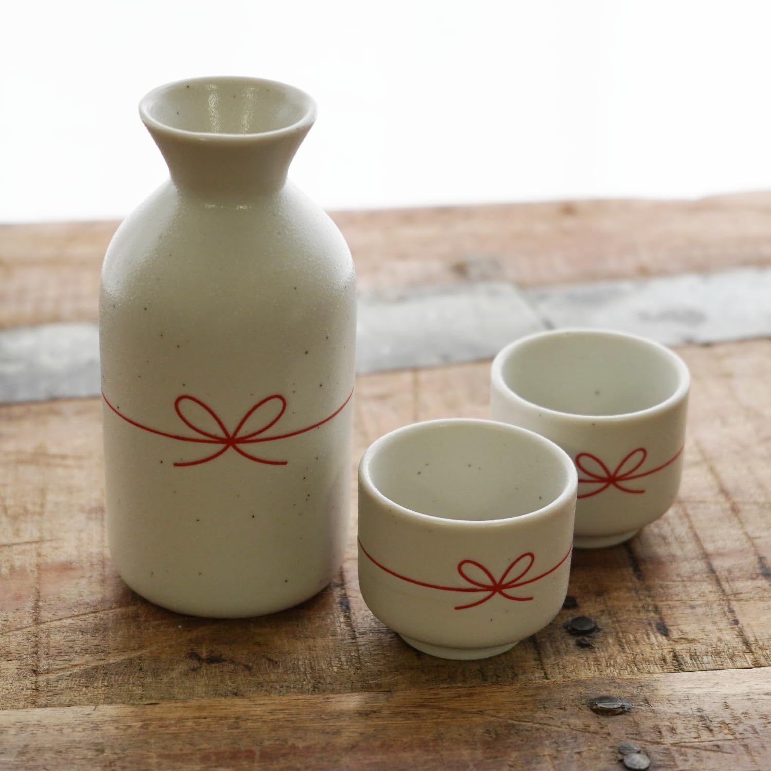 Sake Tokkuri and Sake Cups(2pcs) Set, 7.1 floz -Celebratory Collection-Japanese Sake Mino Ware Pottery with Gift Box, Made in Japan