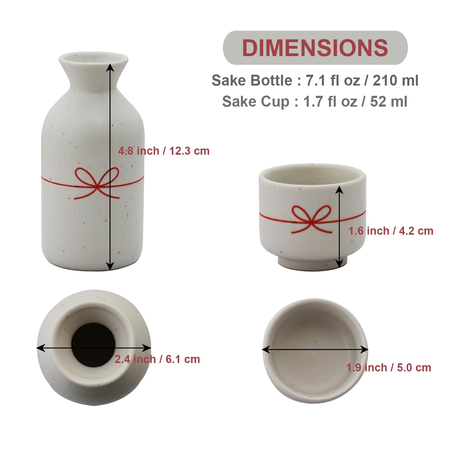 Sake Tokkuri and Sake Cups(2pcs) Set, 7.1 floz -Celebratory Collection-Japanese Sake Mino Ware Pottery with Gift Box, Made in Japan