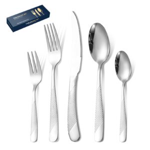 vavolo 20 pcs silverware set service for 4 - stainless steel flatware set,food grade cutlery utensil set,durable home kitchen eating tableware set,include fork knife spoon set,dishwasher safe