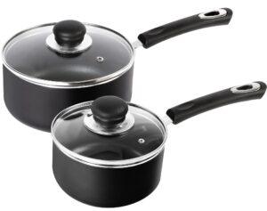 utopia kitchen nonstick saucepan set - 1 quart and 2 quart - glass lid - multipurpose use for home kitchen or restaurant (black)