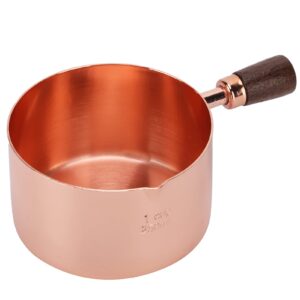 Wooden Handle Sauce Pan, Rose Gold Stainless Steel Sauce Pot Sauce Vinegar Saucer Measuring Cup for Cooking Kitchen Ware (1cup)