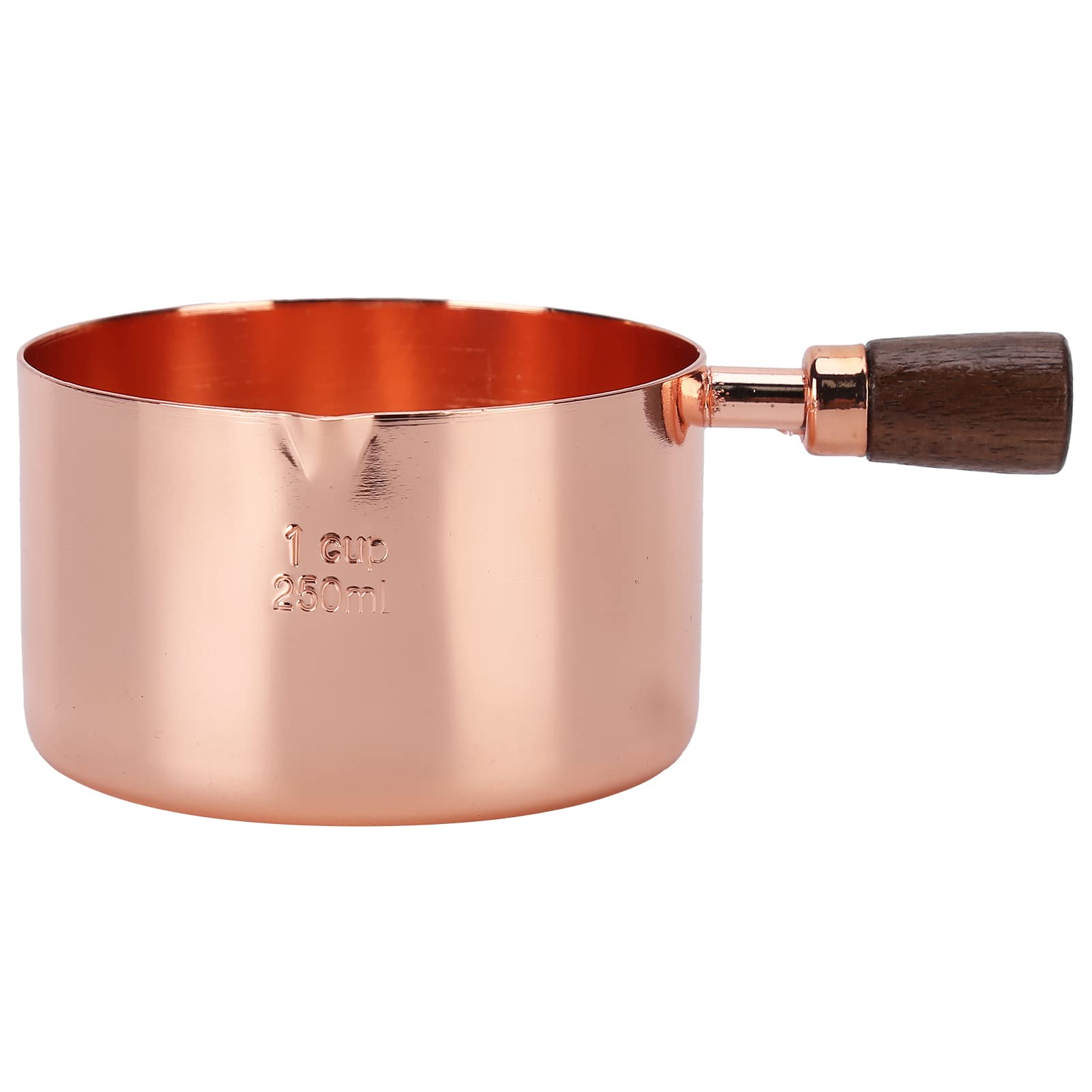 Wooden Handle Sauce Pan, Rose Gold Stainless Steel Sauce Pot Sauce Vinegar Saucer Measuring Cup for Cooking Kitchen Ware (1cup)