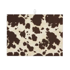 brown cow spots print kitchen tableware drying pad microfiber absorbent dishes drainer mats , 18x24 in