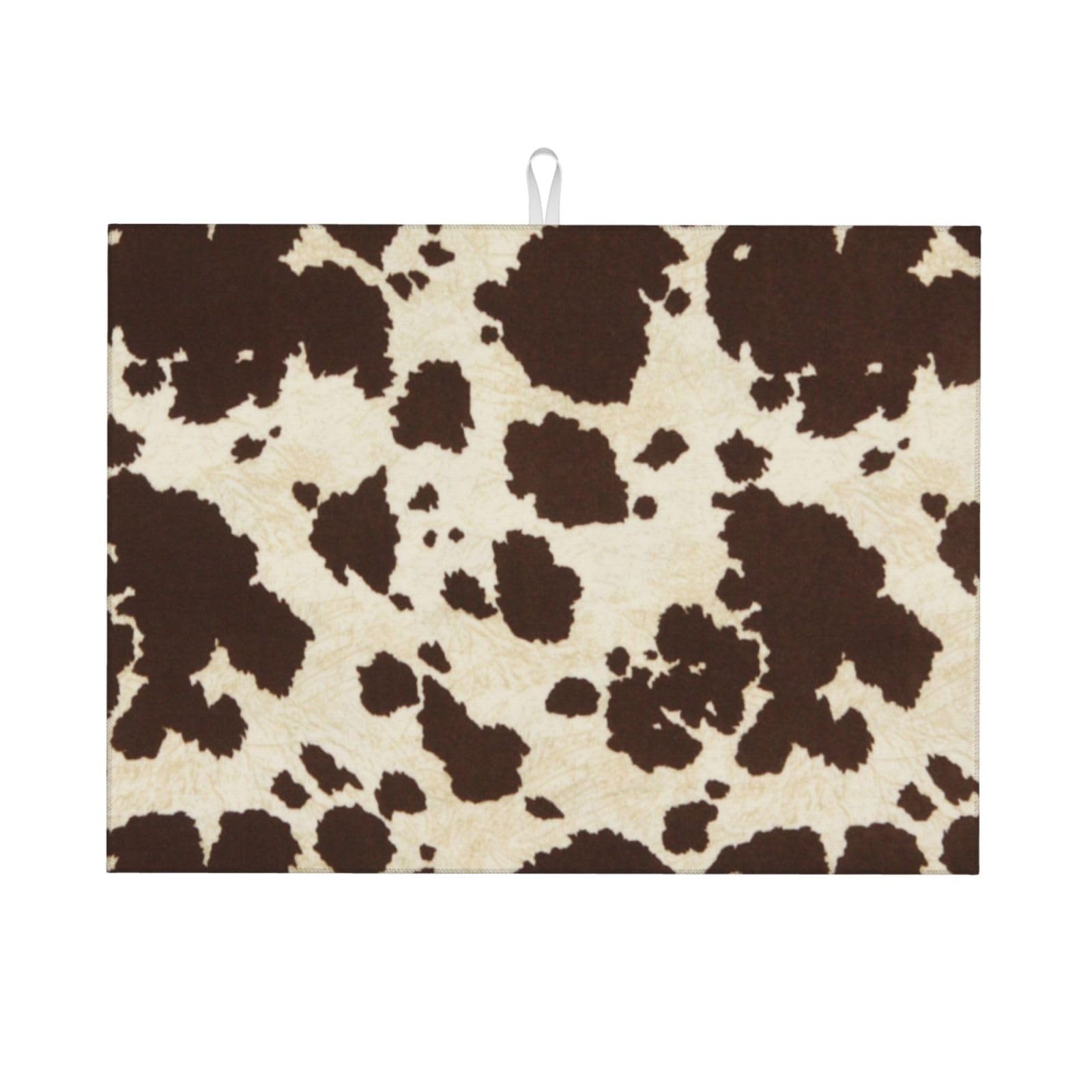 Brown Cow Spots Print Kitchen Tableware Drying Pad Microfiber Absorbent Dishes Drainer Mats , 18x24 In