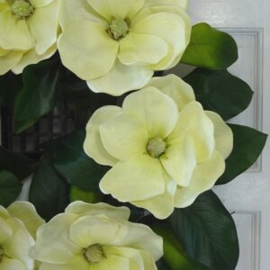 24 inches Magnolia Flower Wreath, Wreath for Front Door, Beautiful Handcrafted Wreath for Home Decor, Weddings Cream