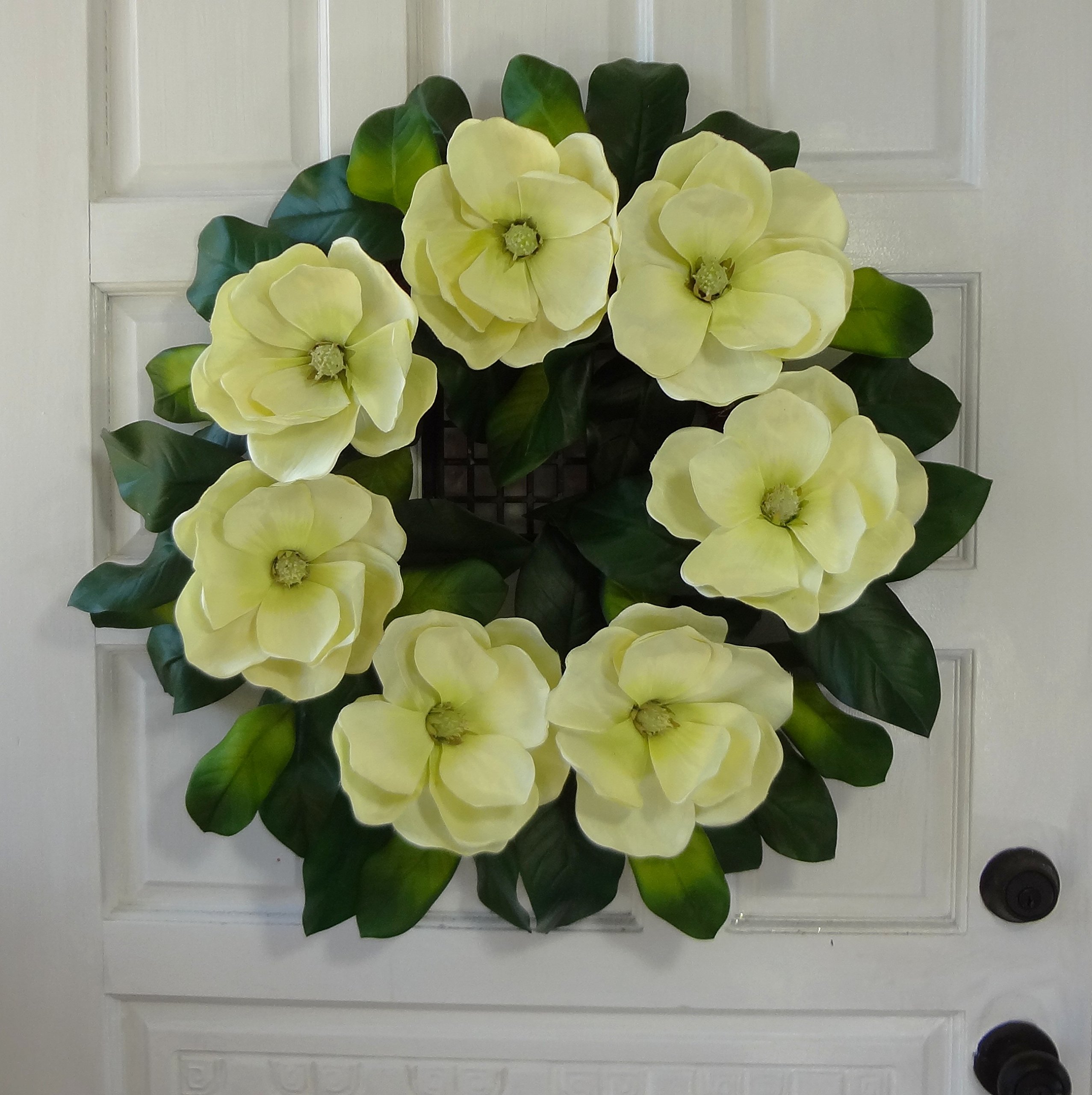 24 inches Magnolia Flower Wreath, Wreath for Front Door, Beautiful Handcrafted Wreath for Home Decor, Weddings Cream