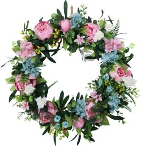 ansuma peony flower wreath, 24 inches door wreath floral green wreath for front door decorations wall decor