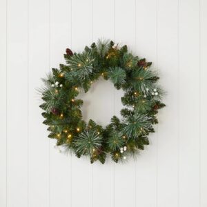 glistening mountain pine 24in wreath (battery-operated)